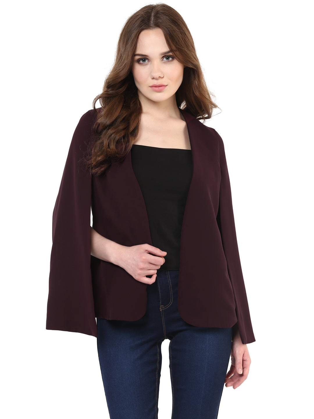 Women's Maroon Georgette Cape Coat - Stylestone – Blackbeads