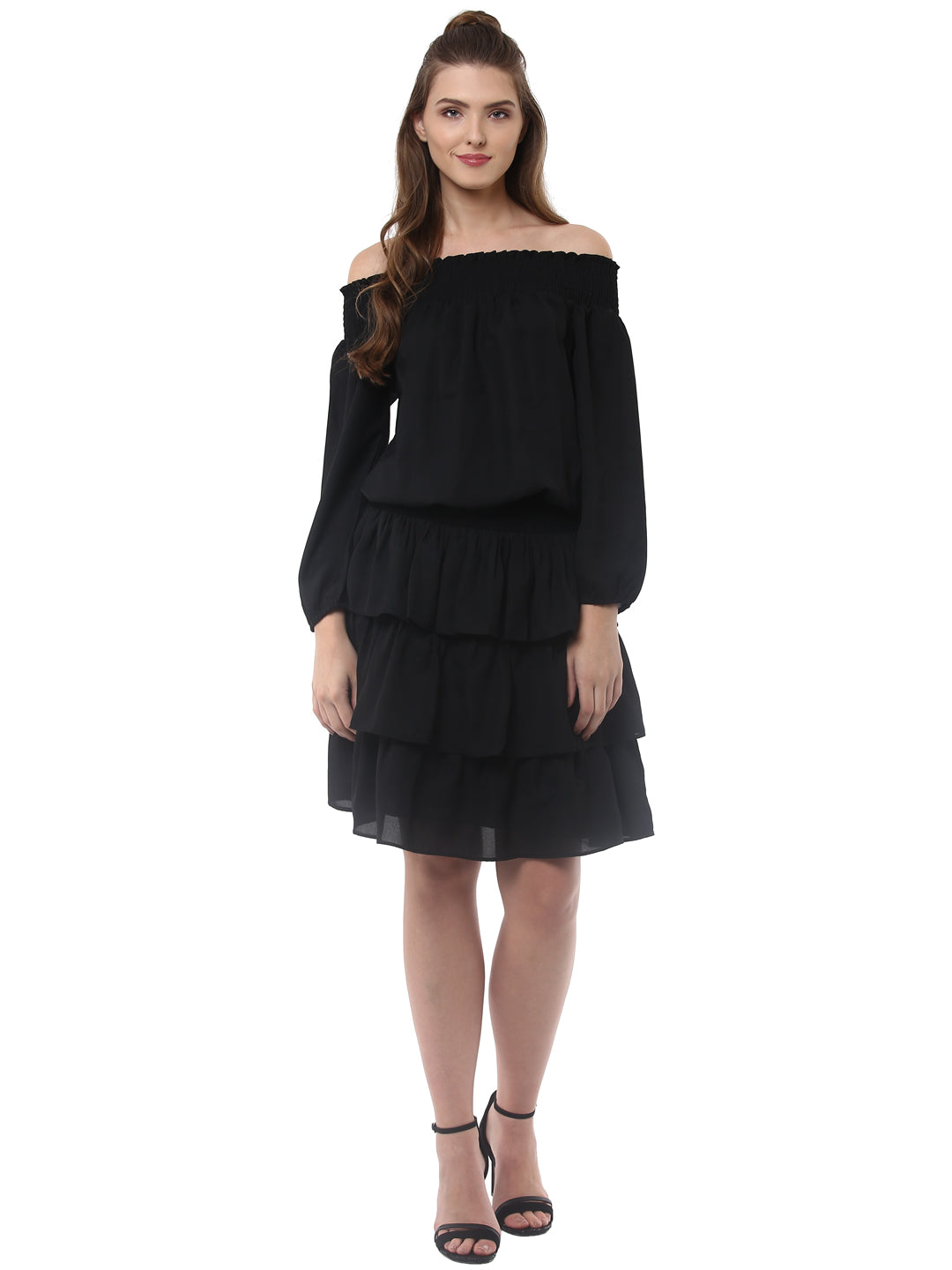 Women's Black Polyester Dress with Multiple Tiers - StyleStone – Blackbeads