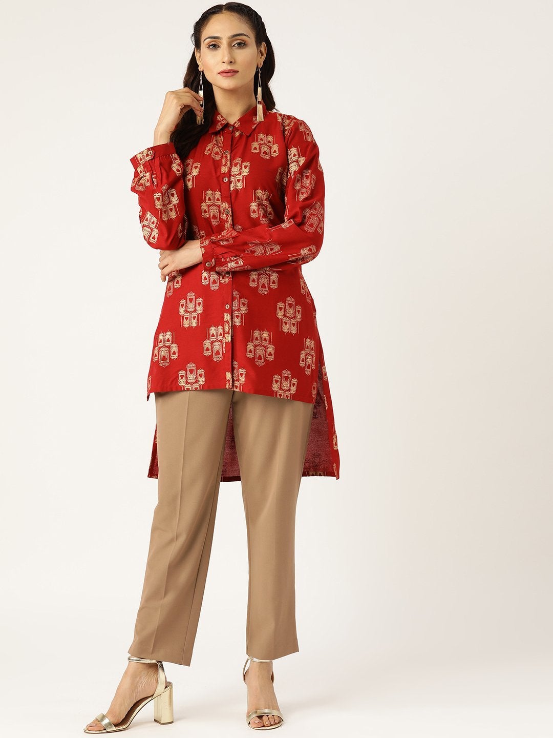 Buy Women'S Maroon Cage Print High Low Shirt - Sassafras-Fashion Online ...